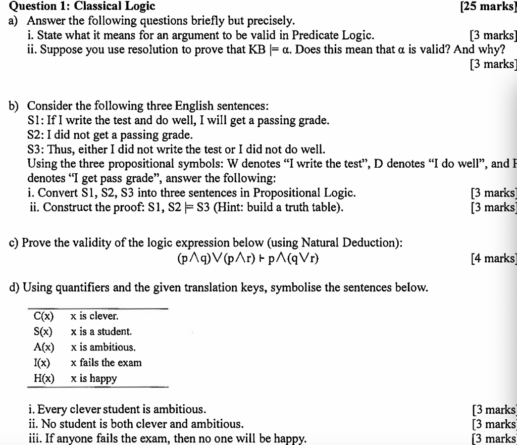 Solved it is about the classical logic in the subject of | Chegg.com