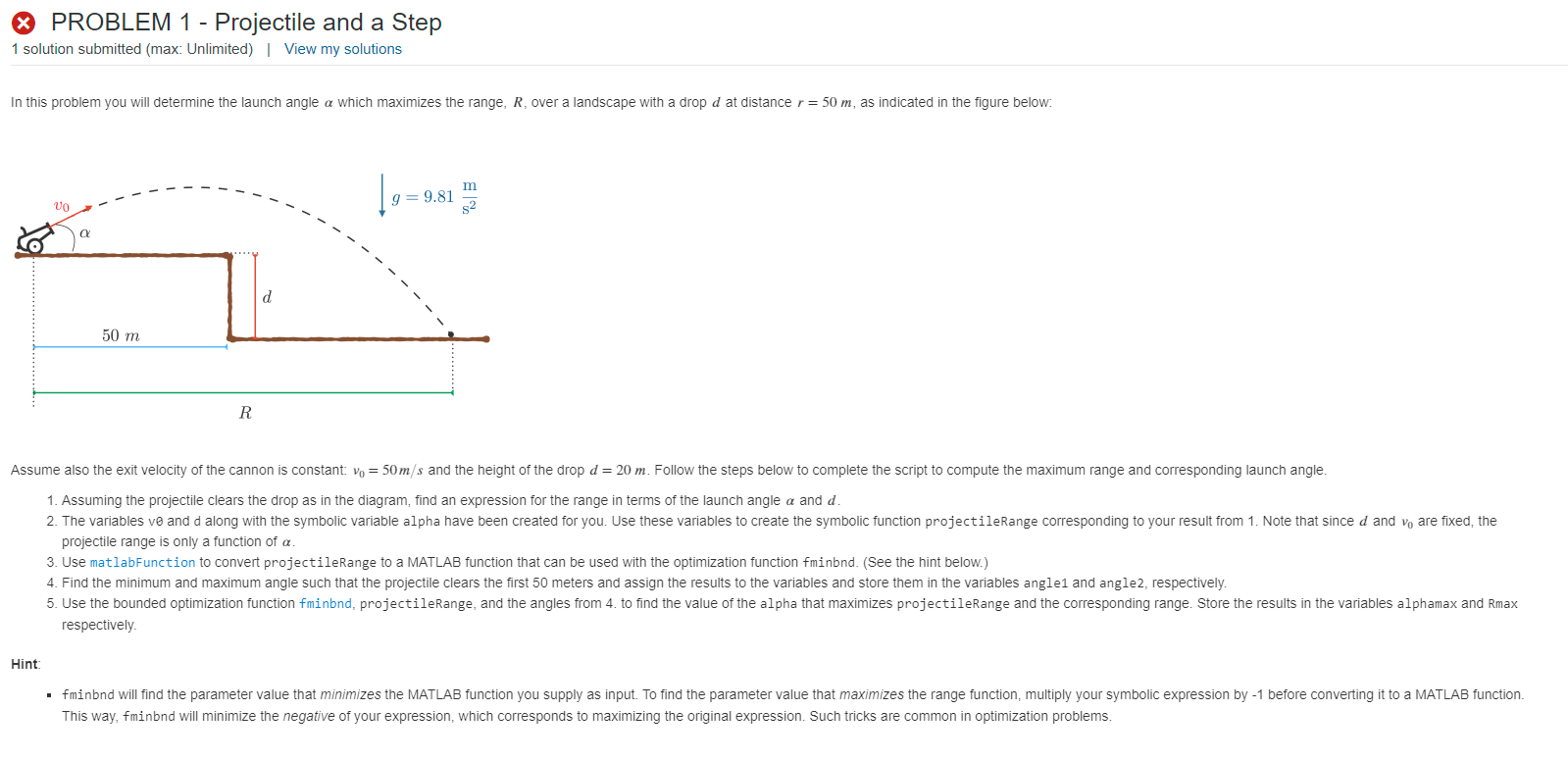 Solved PROBLEM 1 - Projectile and a Step 1 solution | Chegg.com