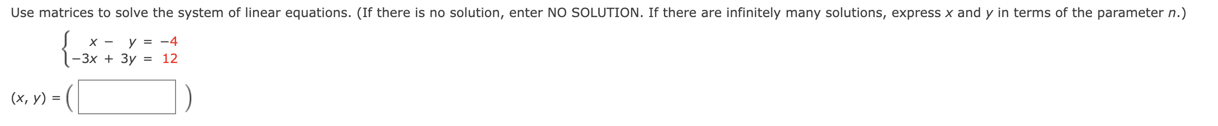 Solved Use matrices to solve the system of linear equations. | Chegg.com