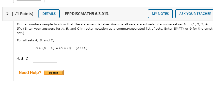 Solved 3. [-/1 Points] DETAILS EPPDISCMATH5 6.3.013. MY | Chegg.com