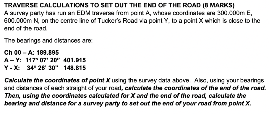 TRAVERSE CALCULATIONS TO SET OUT THE END OF THE ROAD | Chegg.com