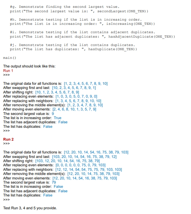 Program Set 1 (40 points) Write list functions for | Chegg.com