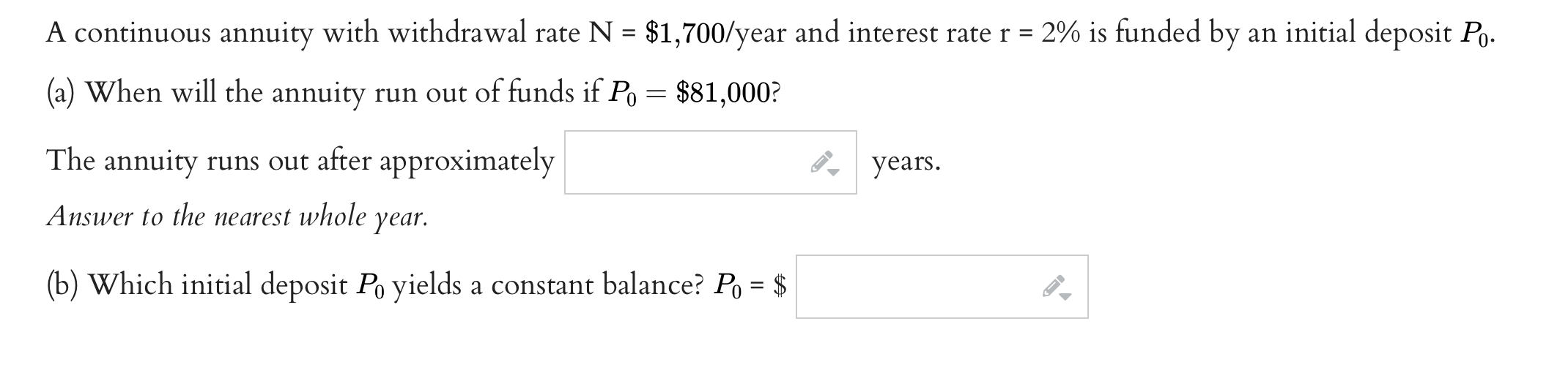 Solved A continuous annuity with withdrawal rate N = | Chegg.com