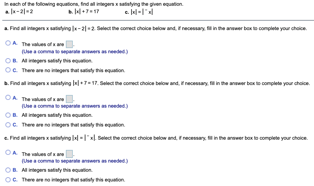 Solved In each of the following equations, find all integers | Chegg.com