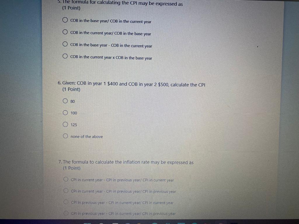 Solved 5. The formula for calculating the CPI may be | Chegg.com