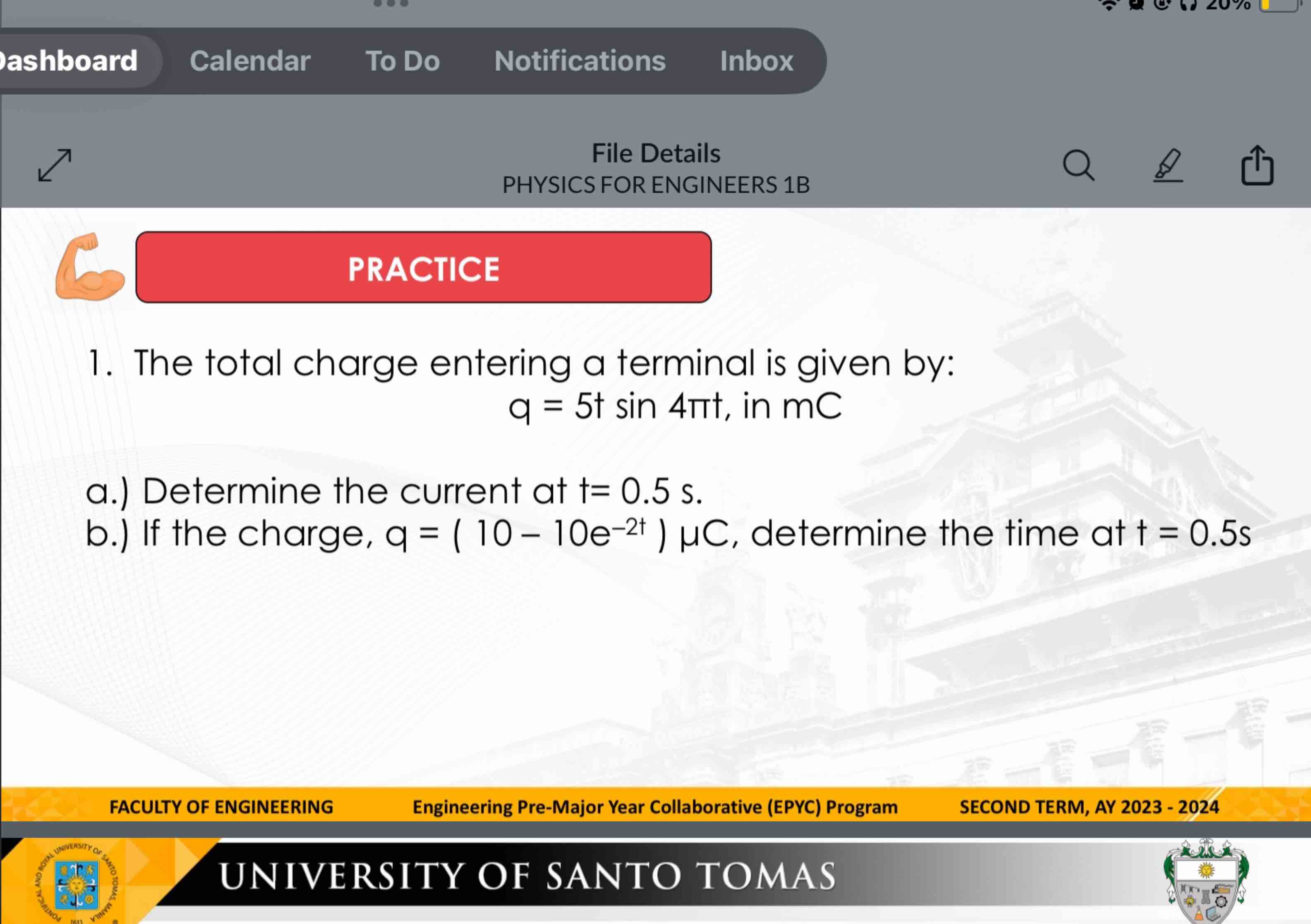 Solved The total charge entering a terminal is given by: | Chegg.com