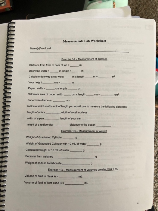 Solved Measurements Lab Worksheet Name(s)Section # Distance | Chegg.com
