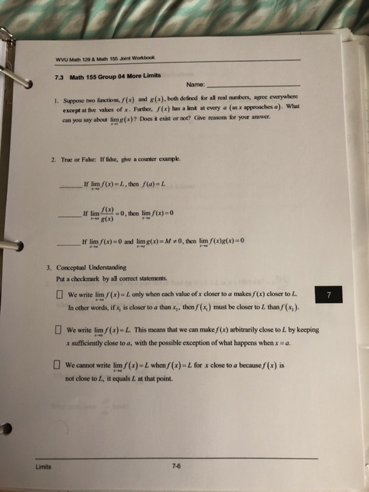 Solved WVU Math 129&Math 158 Joint Workbook 7.3 Math 155 | Chegg.com