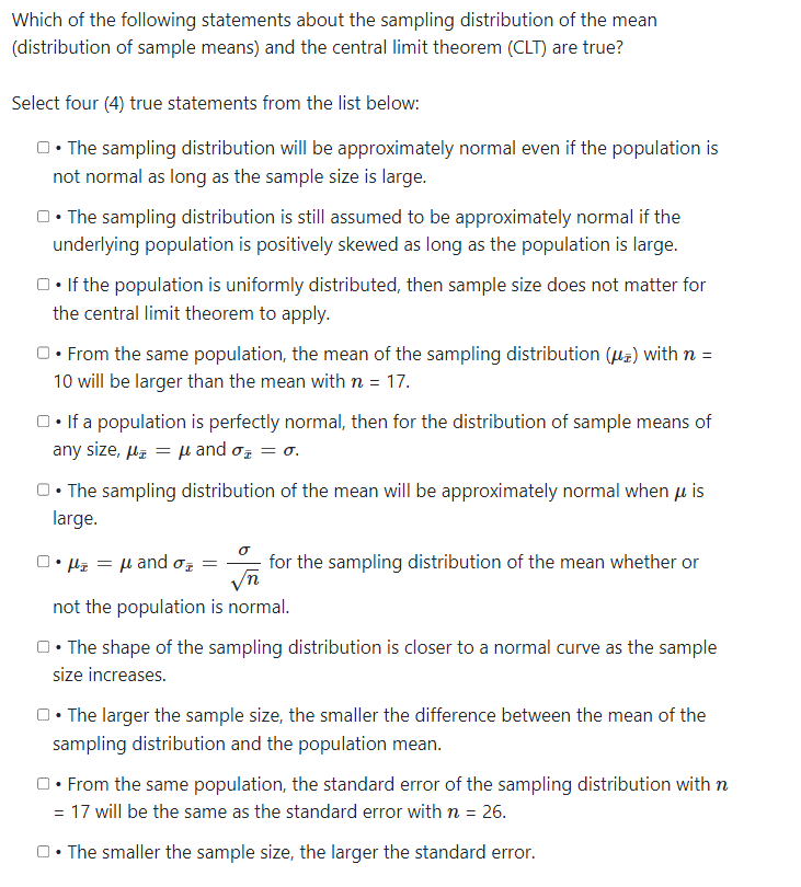 Solved Which of the following statements about the sampling | Chegg.com