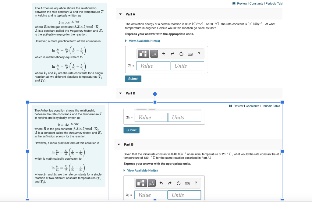 Solved Review Constants Periodic Tabl The Arrhenius equation | Chegg.com