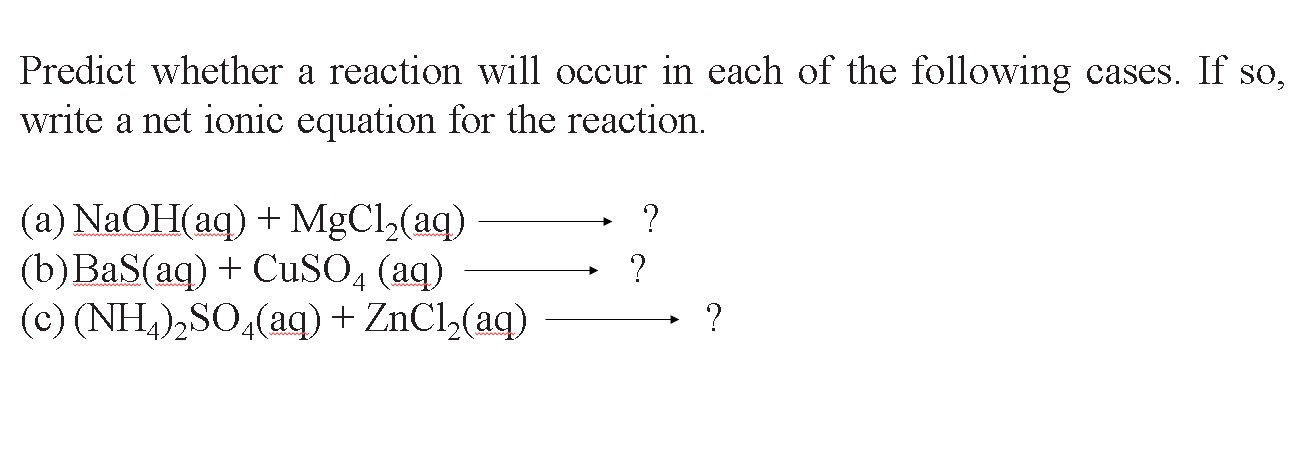 Solved Predict whether a reaction will occur in each of the | Chegg.com