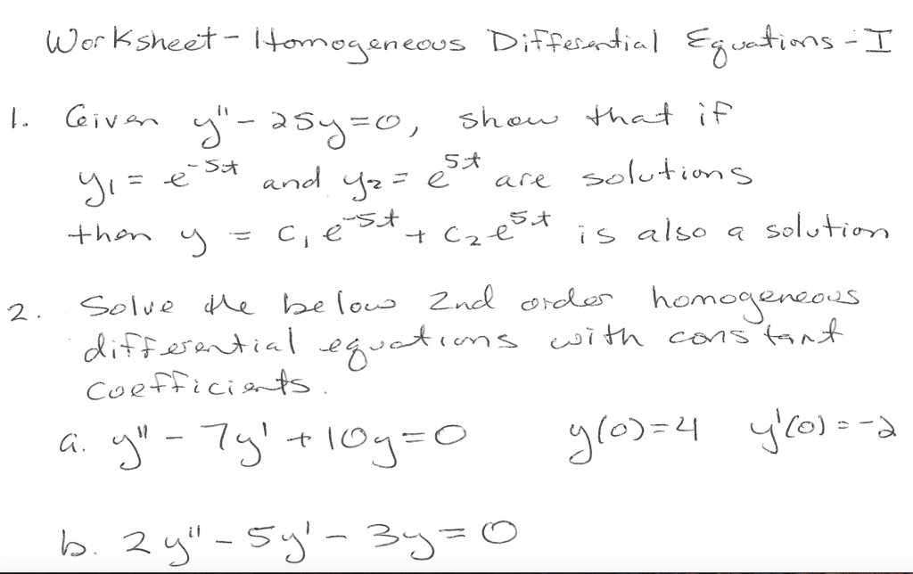 Solved Worksheet - Homogeneous Differential Equations - I 1 | Chegg.com