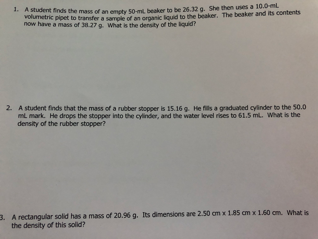 Solved 1. A student finds the mass of an empty 50-ml beaker | Chegg.com