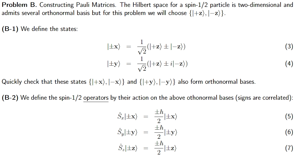 Solved Problem B Constructing Pauli Matrices The Hilbert Chegg