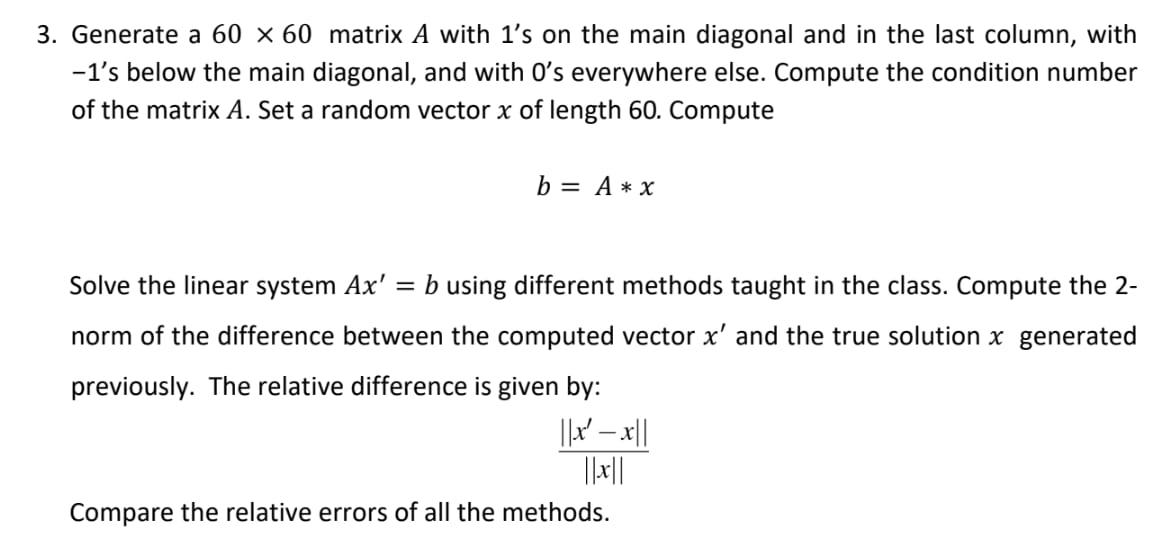 Generate a 60×60 matrix A with 1's on the main | Chegg.com