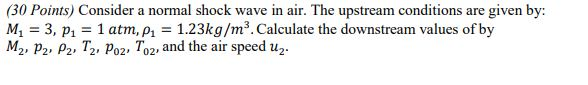 Solved (30 Points) Consider a normal shock wave in air. The | Chegg.com