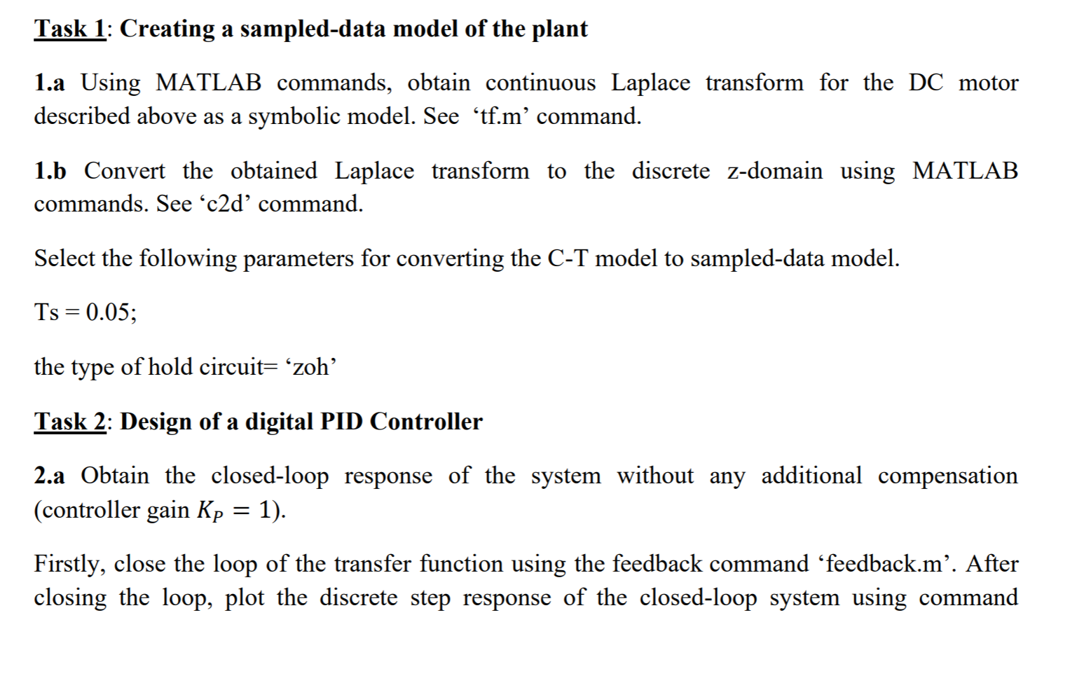 Design of a Digital PID Controller for DC Motor Speed | Chegg.com