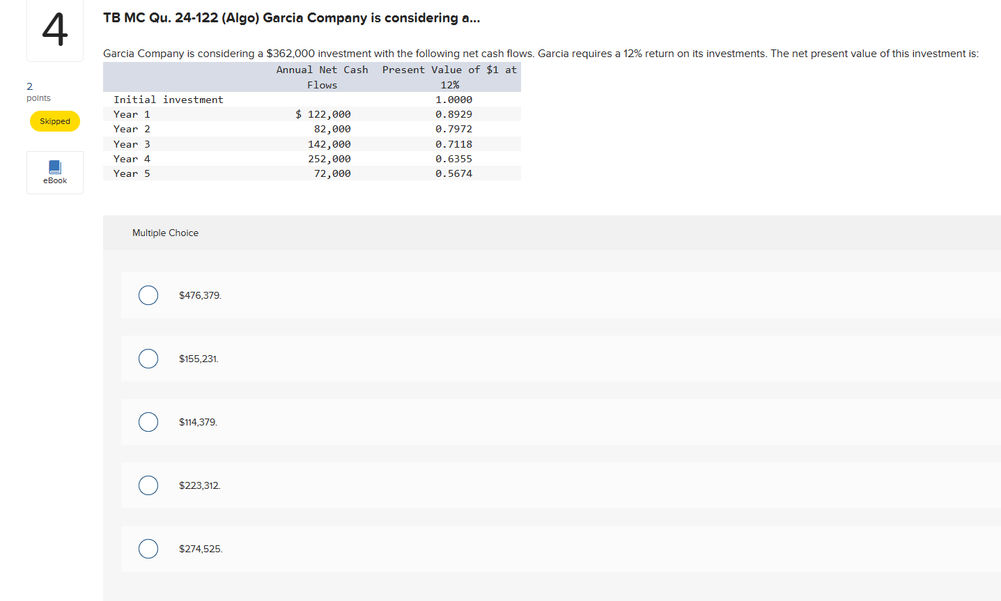 Solved TB MC Qu. 24-122 (Algo) Garcia Company is considering | Chegg.com Solved TB MC Qu. 24-122 (Algo) Garcia Company is considering | Chegg.com