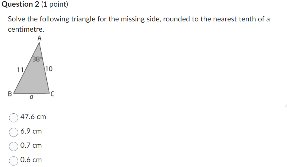 Solved Solve the following triangle for the missing side, | Chegg.com