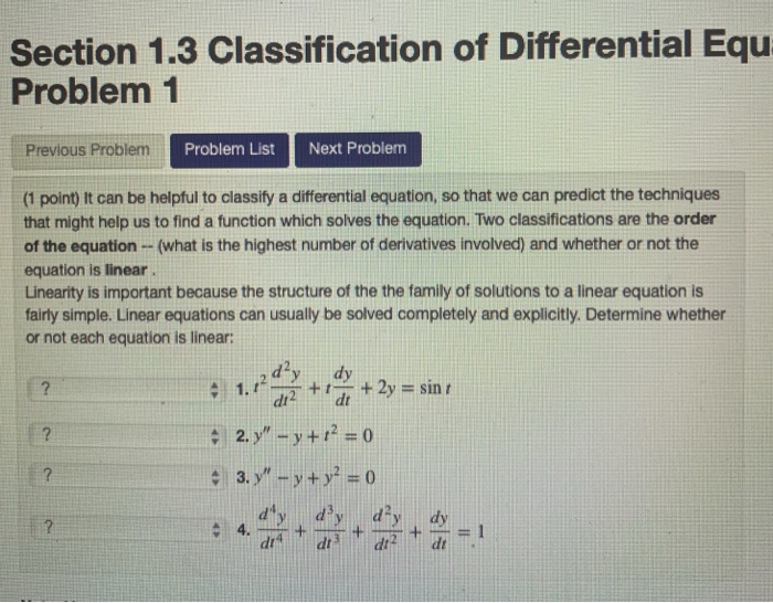 Solved Section 1.3 Classification of Differential Equ | Chegg.com
