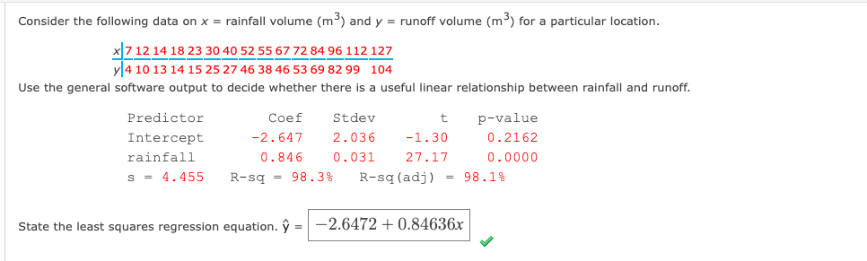 Solved Consider the following data on x= rainfall volume | Chegg.com
