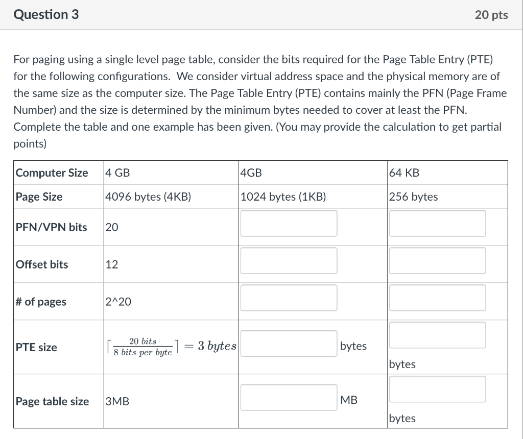 Solved For paging using a single level page table, consider | Chegg.com