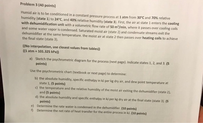 Solved Problem 3 (40 points) Humid air is to be conditioned | Chegg.com