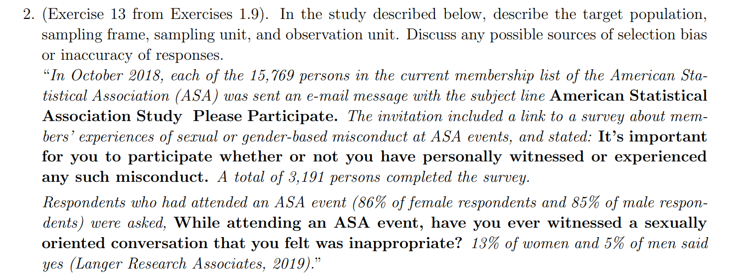 Solved 2. (Exercise 13 from Exercises 1.9). In the study | Chegg.com