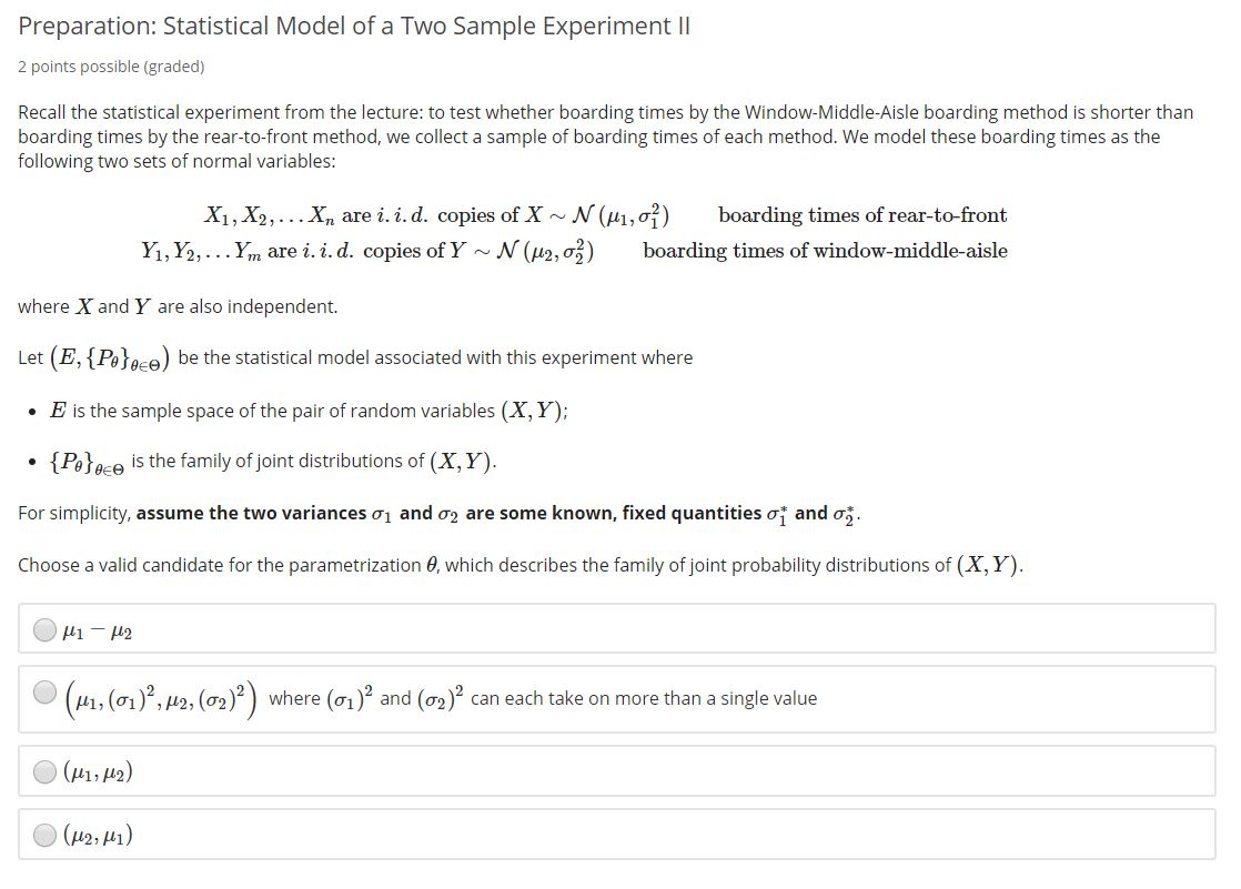 Solved Preparation: Statistical Model of a Two Sample | Chegg.com