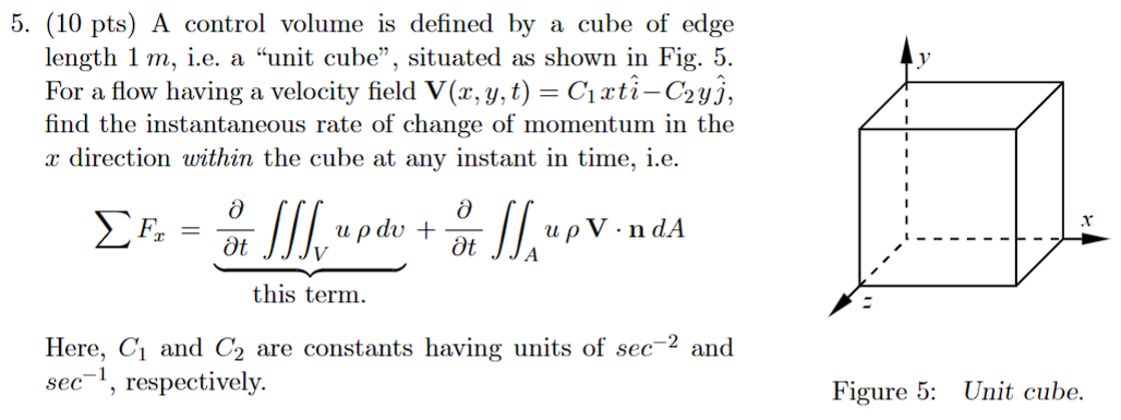 Solved 5. (10 pts) A control volume is defined by a cube of | Chegg.com