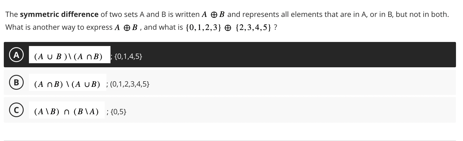 Solved The symmetric difference of two sets A and B is | Chegg.com
