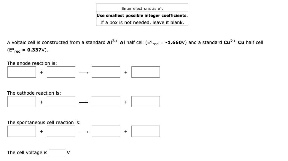 Solved A voltaic cell is constructed from a standard Al3+∣Al | Chegg.com