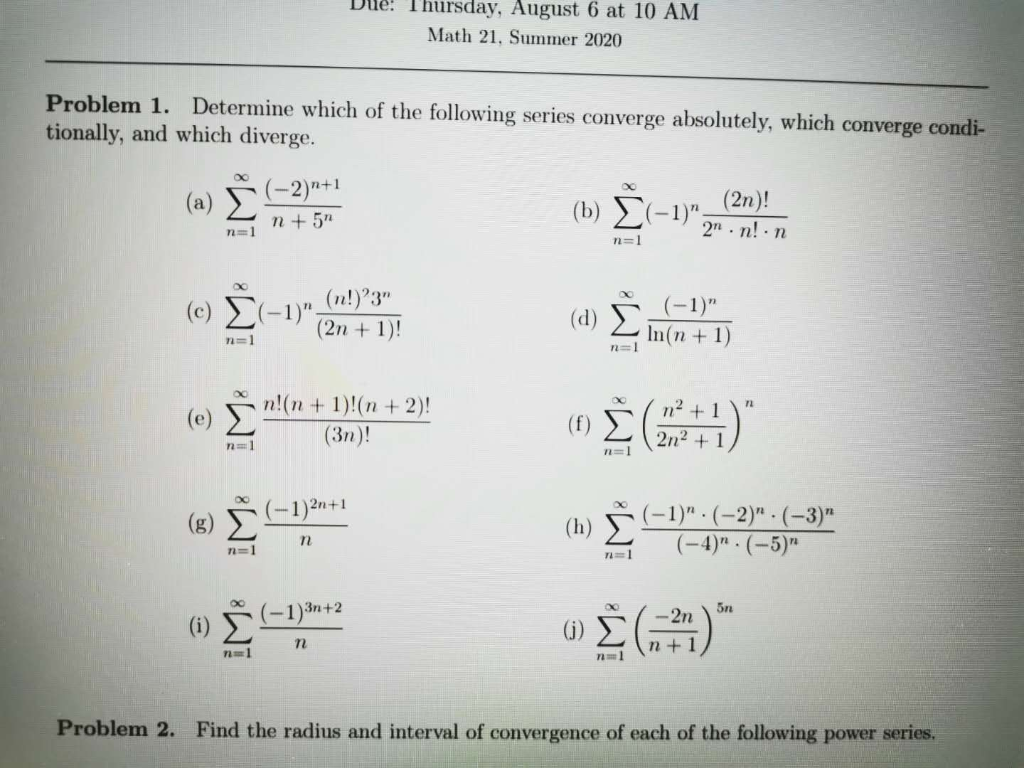 Solved Thursday, August 6 at 10 AM Math 21, Summer 2020 | Chegg.com