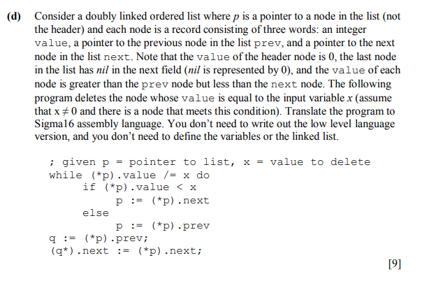 Solved (d) Consider a doubly linked ordered list where p is | Chegg.com