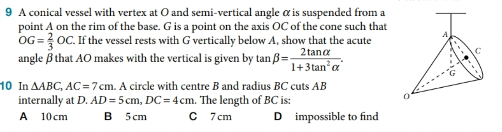 Solved 9 A conical vessel with vertex at O and semi-vertical | Chegg.com