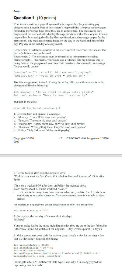 Solved swift/ios assignment your team is writing a payroll | Chegg.com