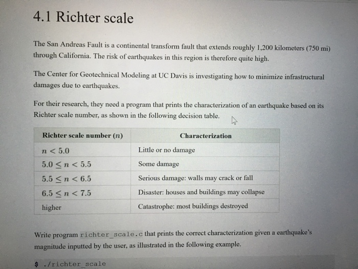 Solved 4.1 Richter scale e San Andreas Fault is a | Chegg.com