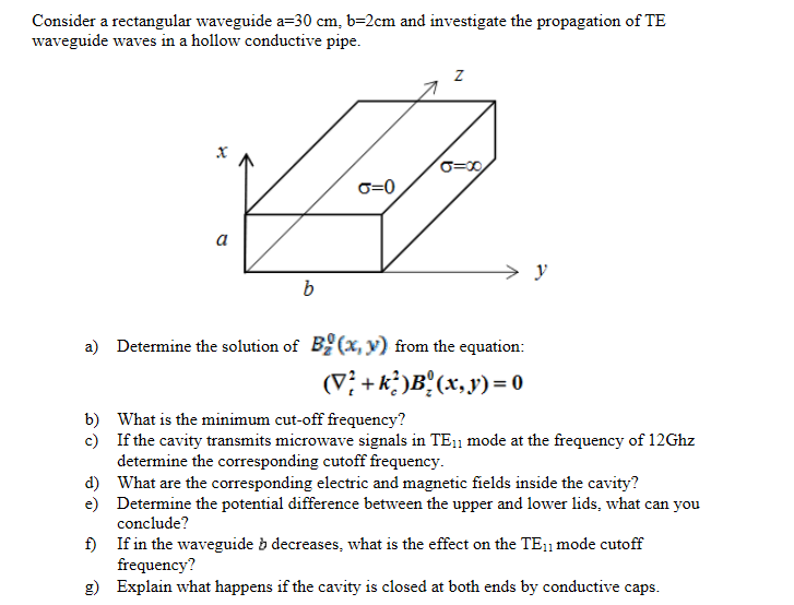 Solved Consider a rectangular waveguide a=30 cm, b=2cm and | Chegg.com