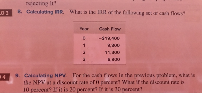 Solved rejecting it? 8. Calculating IRR. 03 8. Call What is | Chegg.com
