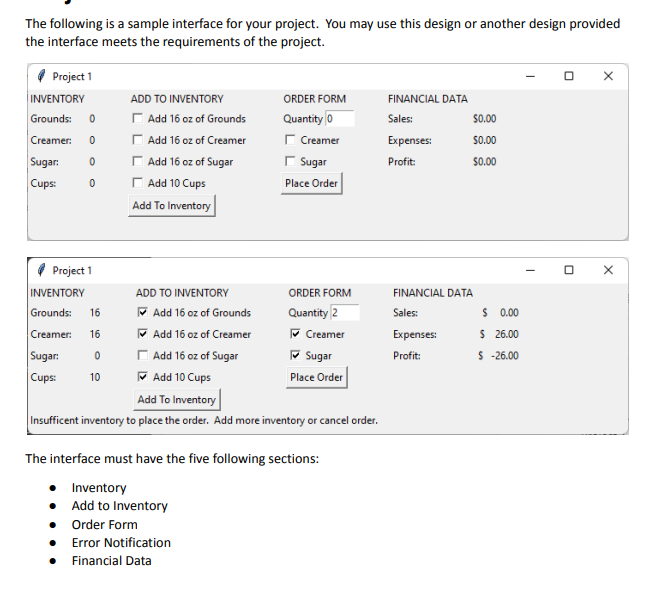 Solved The following is a sample interface for your project. | Chegg.com