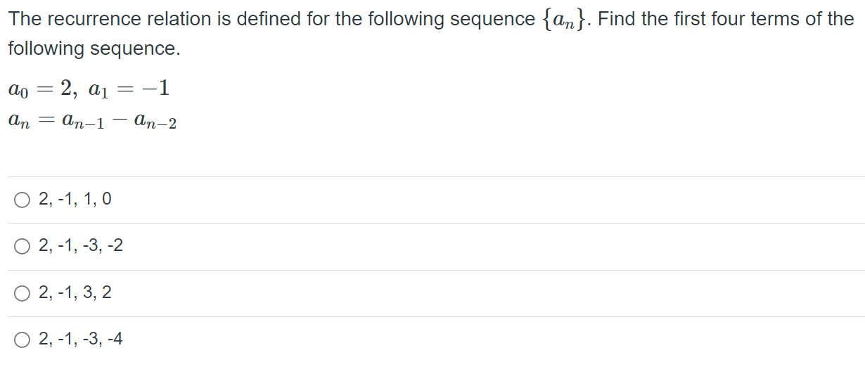Solved The recurrence relation is defined for the following | Chegg.com