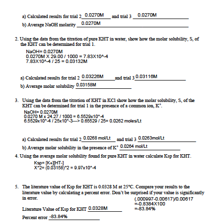 calculate the Ksp of KHT in the KHT/KCL solution | Chegg.com