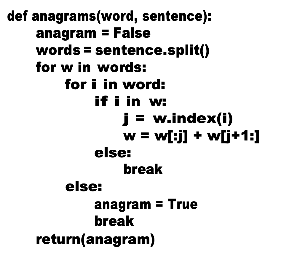 Solved def anagrams(word, sentence): anagram = False words = | Chegg.com