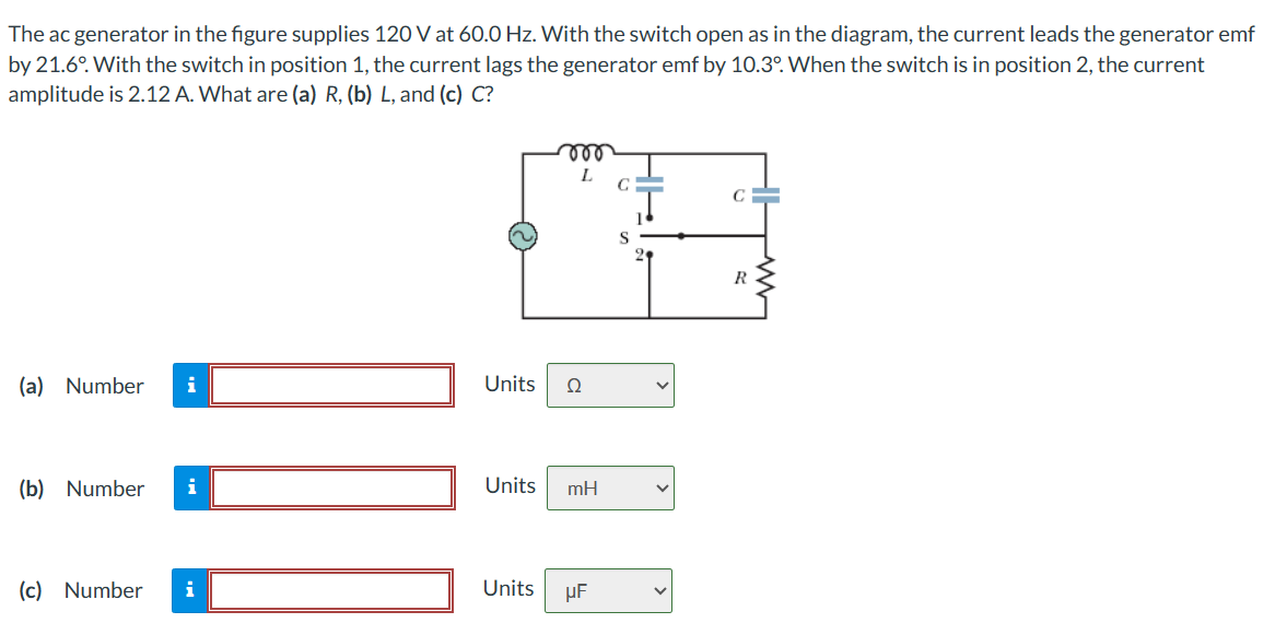 Solved The ac generator in the figure supplies 120 V at 60.0 | Chegg.com
