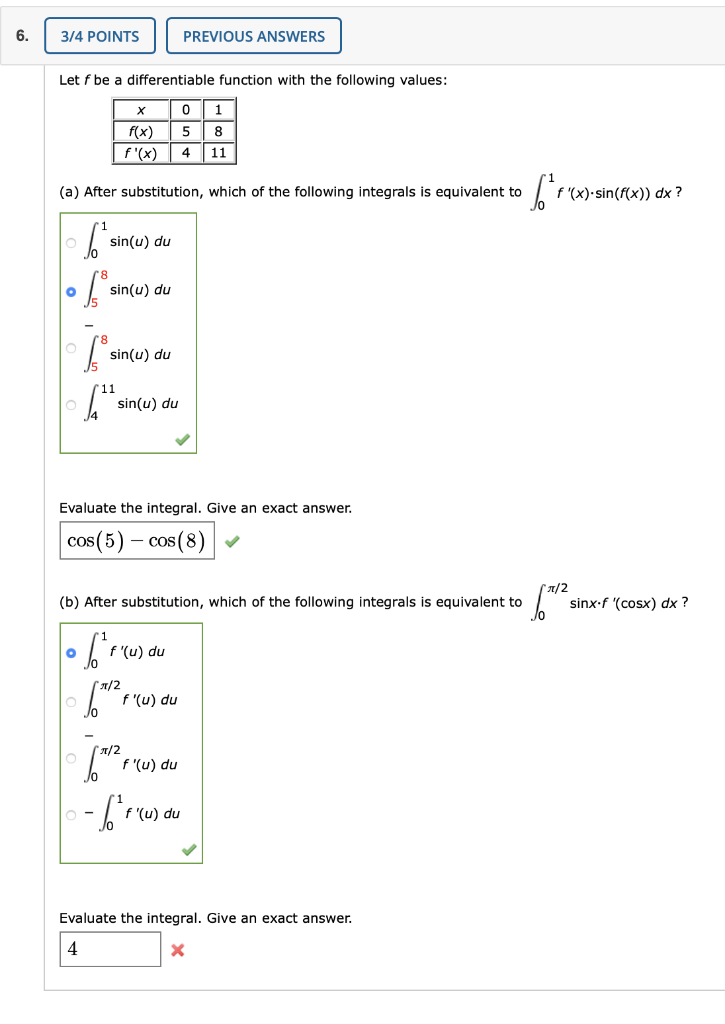Solved 3/4 POINTS PREVIOUS ANSWERS Let f be a differentiable | Chegg.com