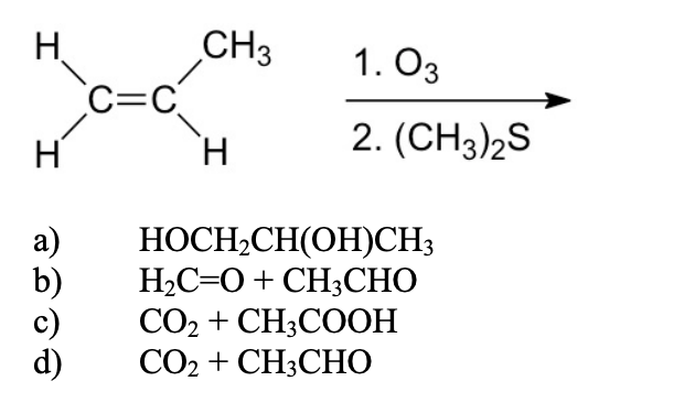 Solved Н. CH3 1. 03 C=C 2. (CH3)2S H Н. a) b) c) d) | Chegg.com