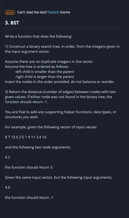 Solved (BETA Can't read the text? Switch theme 3. BST Write | Chegg.com