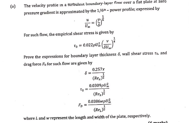 Solved The velocity protile in a turbulent boundary-layer | Chegg.com