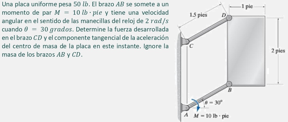 Una placa uniforme pesa 50 ﻿lb . ﻿El brazo AB ﻿se | Chegg.com