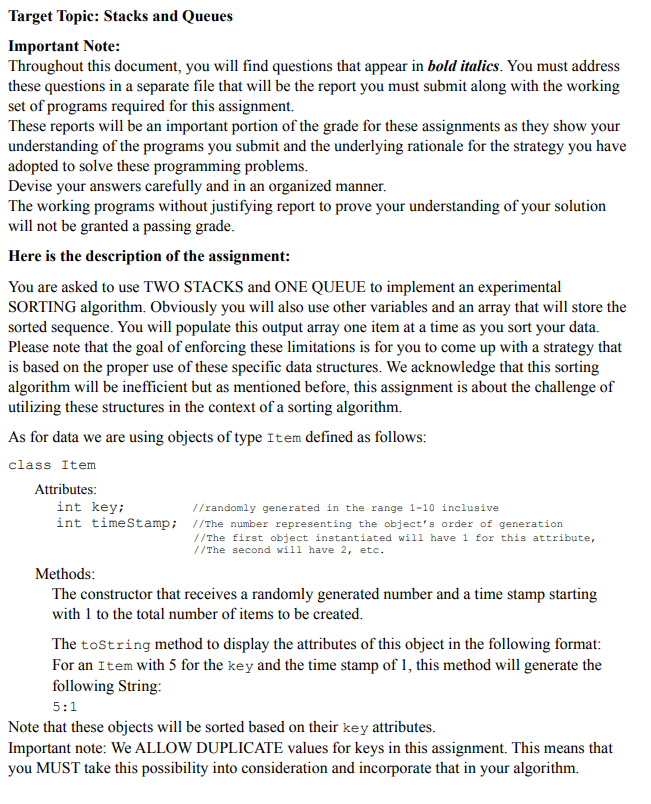 Solved Target Topic: Stacks and Queues Important Note: | Chegg.com